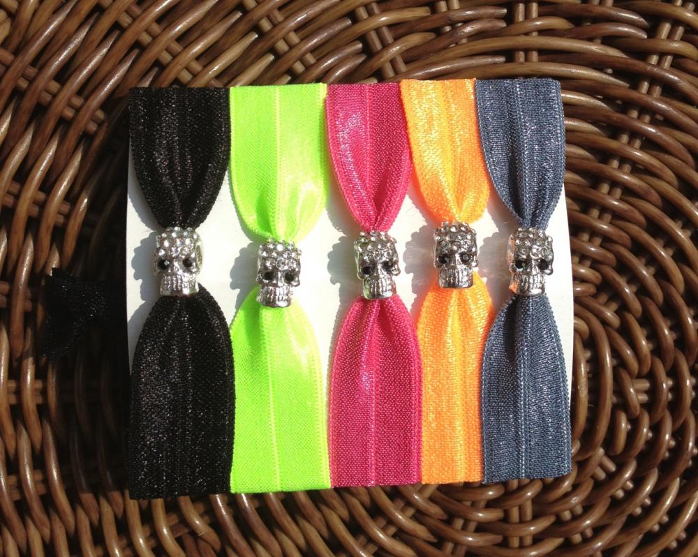 Silver Rhinestone Skull Elastic Hair Ties (and Bracelets) on Luulla